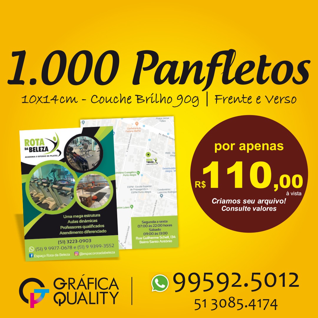 1.000 Panfletos 10x14 cm (FRENTE E VERSO) - Couche 90g