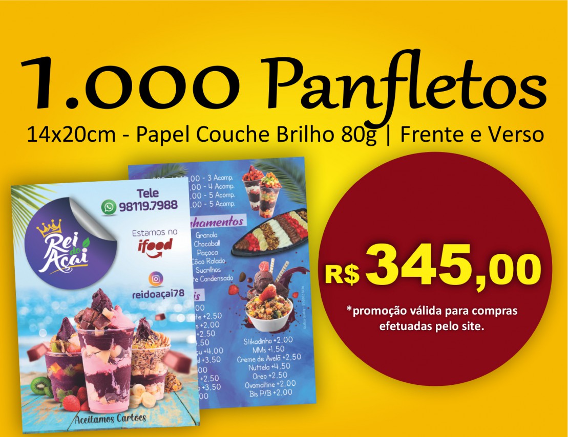 .1000 Panfleto 14x20 cm (FRENTE E VERSO) - Couche 90g